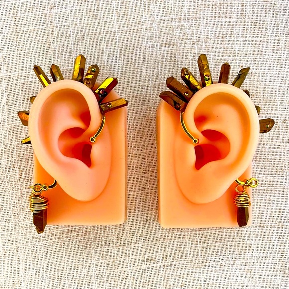 Jewelry | Pair Of Gold Titanium Quartz Pyrite Ear Cuffs No Pierce ...